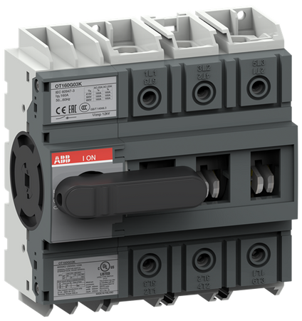 ABB Rozłącznik izolacyjny 3-polowy I=160A z rączką mocowaną na aparacie, napęd z przodu ...