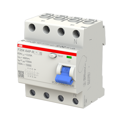 ABB Wyłącznik różnicowo-prądowy serii STANDARD F204 A-63/0,03 AP-R; 4-polowy; typ A, I=63A; In ...